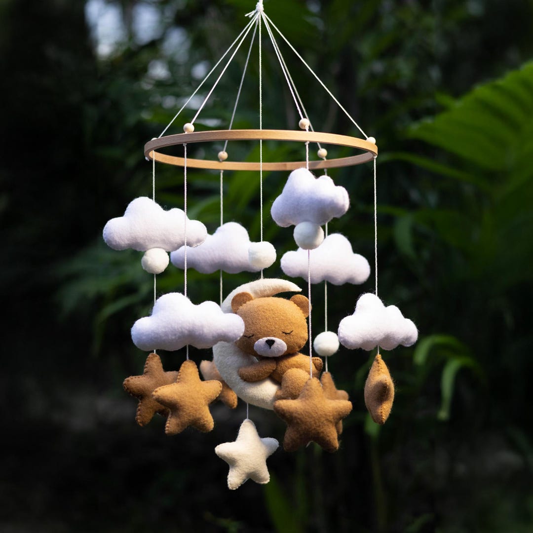 Neutral Bear Baby Mobile, Cloud Crib Mobile, Nursery Mobile Baby ...