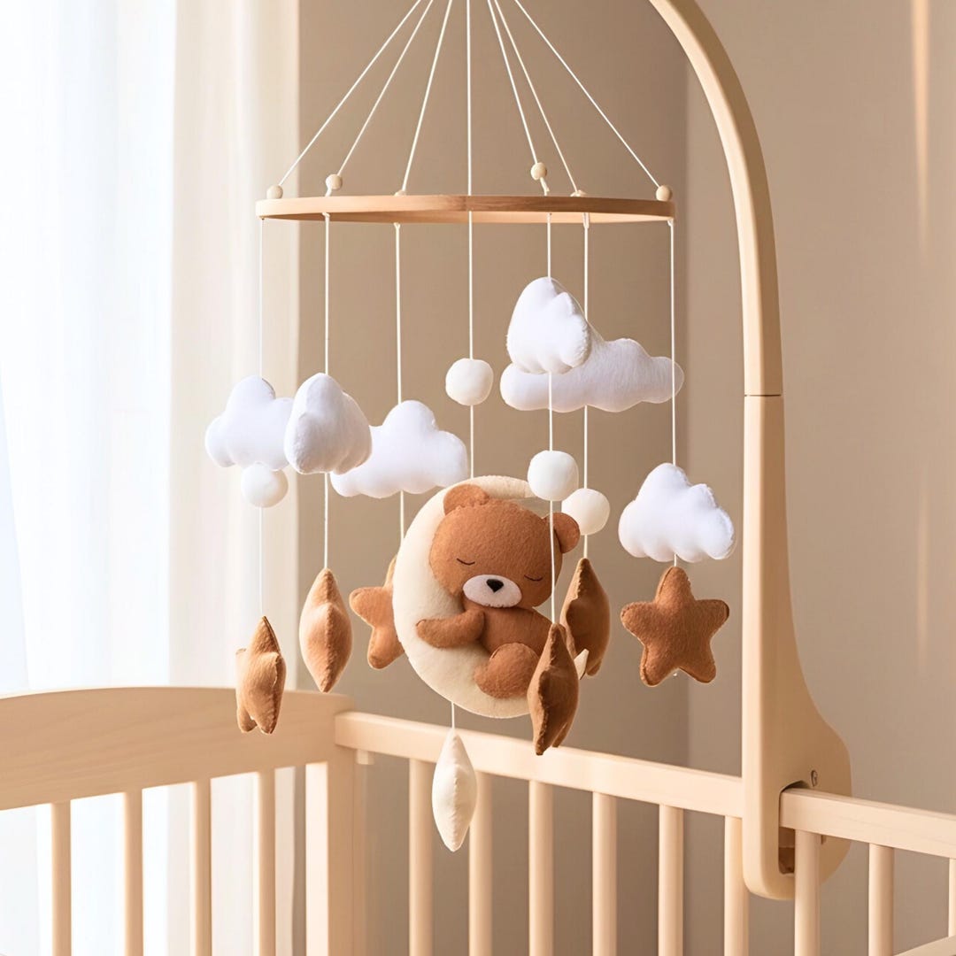 Neutral Bear Baby Mobile, Cloud Crib Mobile, Nursery Mobile Baby ...
