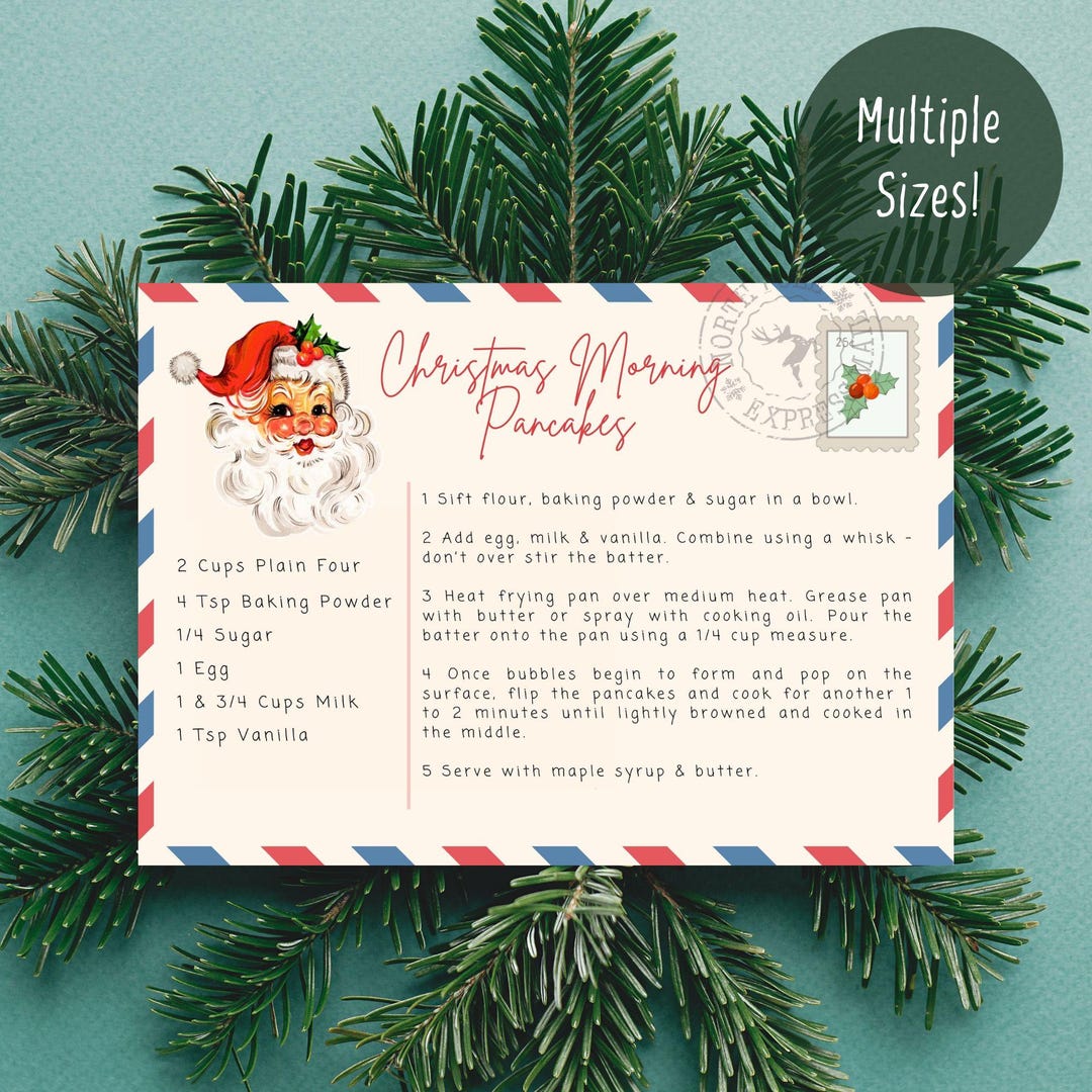 Christmas Postcard Recipe Card Template Multiple Sizes 4x6 5x7 A6 ...