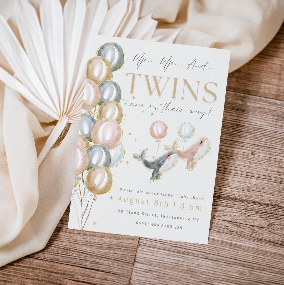Twins Baby Shower Invitation Template | It's Twins! | Ocean Theme Party ...