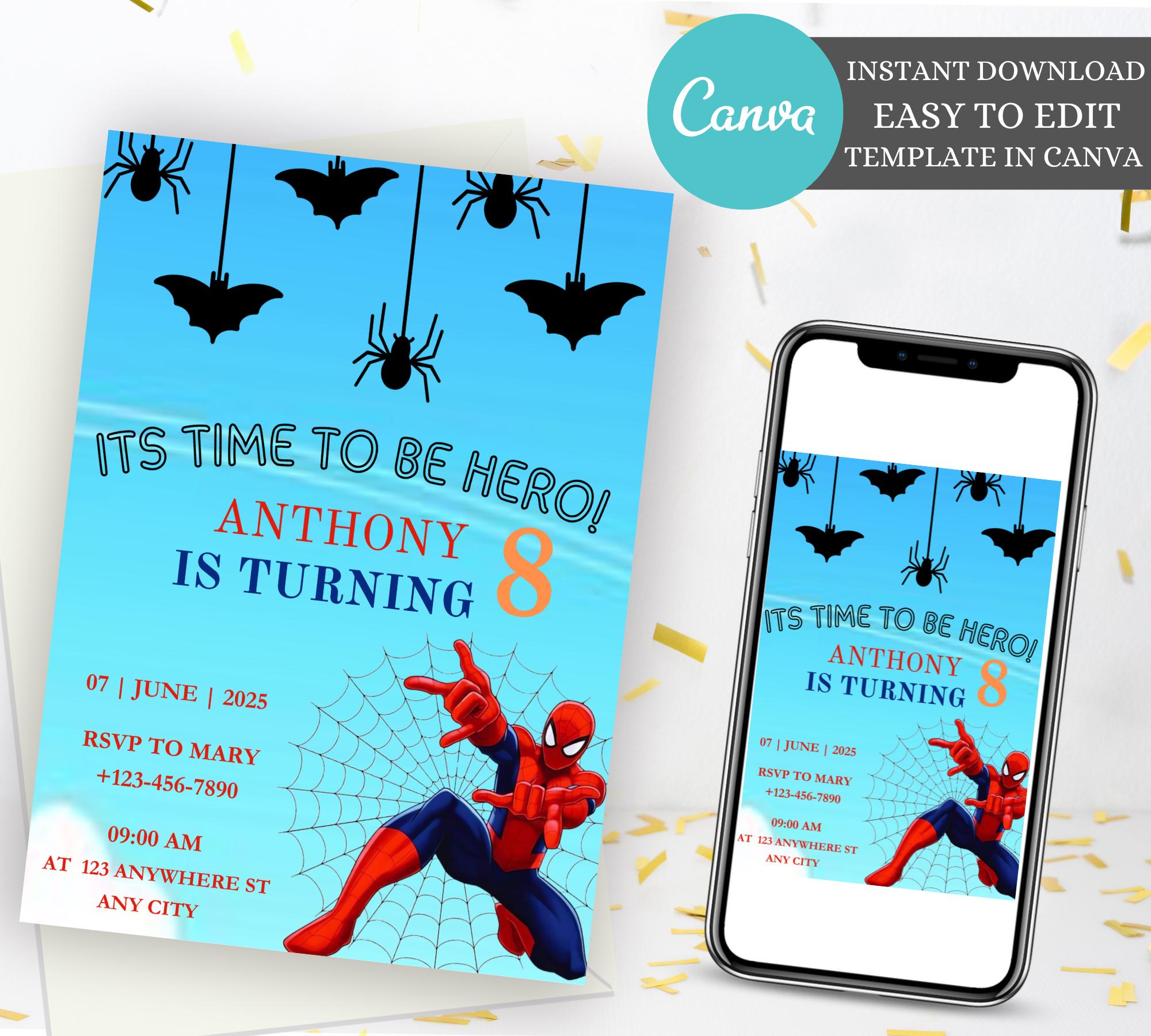 Editable Spider Man Birthday Invitation Template, Spiderman Birthday ...