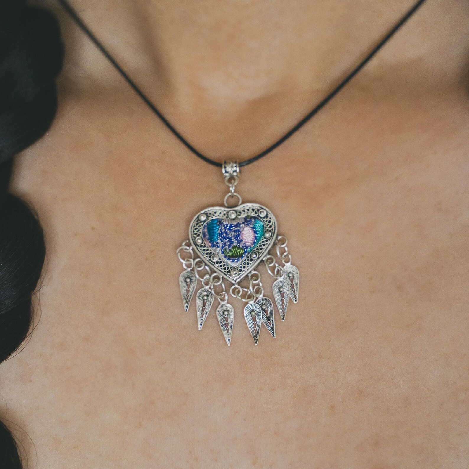 Hmong Embroidered Necklace - Miao Tribe Handmade Pendant, Boho Chic ...