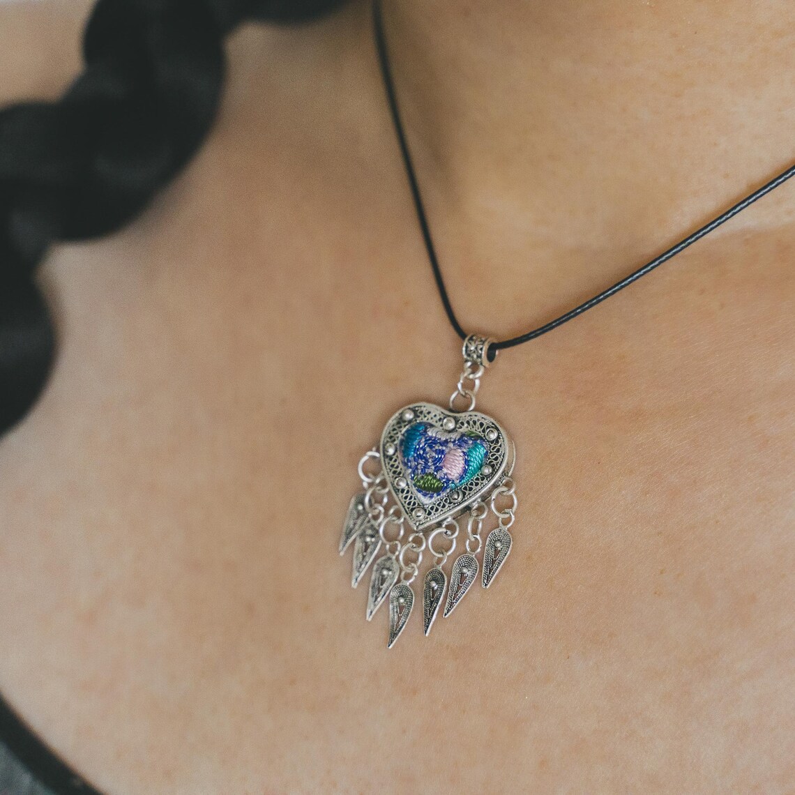 Hmong Embroidered Necklace - Miao Tribe Handmade Pendant, Boho Chic ...