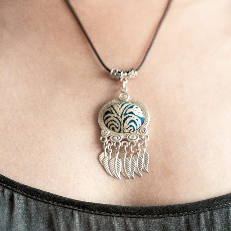Hmong Embroidered Cloud Necklace - Miao Tribe Handmade Pendant, Boho ...