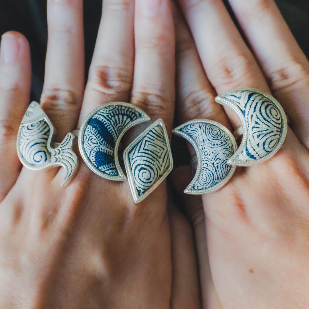 Miao Batik Adjustable Rings - Handmade Hmong Tirbal Ethnic Jewelry ...