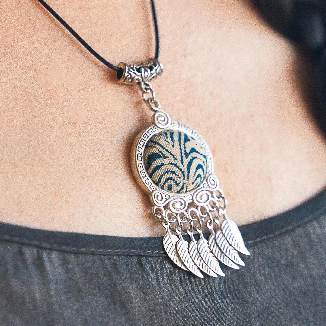 Hmong Embroidered Cloud Necklace - Miao Tribe Handmade Pendant, Boho ...