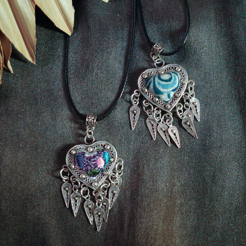 Hmong Embroidered Necklace - Miao Tribe Handmade Pendant, Boho Chic ...