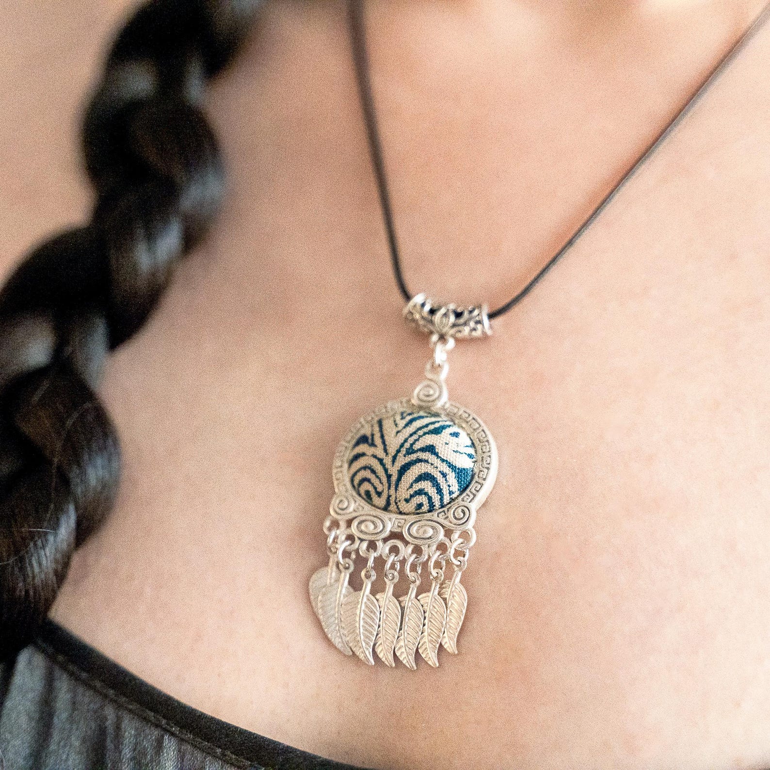 Hmong Embroidered Cloud Necklace - Miao Tribe Handmade Pendant, Boho ...