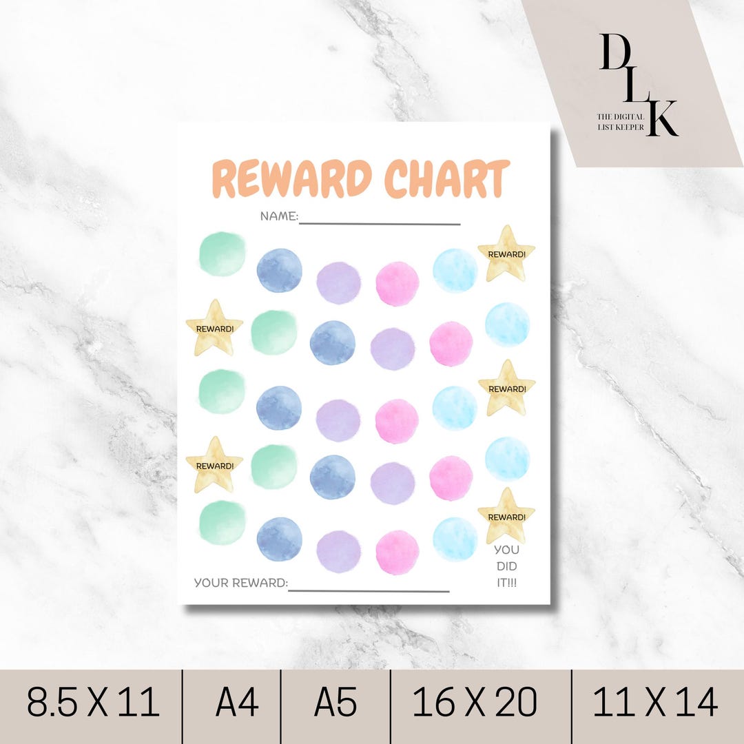 Reward Chart for Kids, Printable Reward Chart, Toddler Chart, Kids Goal ...