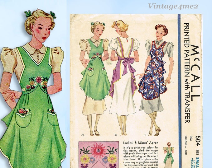 1930s Original Vintage Mccall Sewing Pattern 504 Farm Kitchen Apron ...