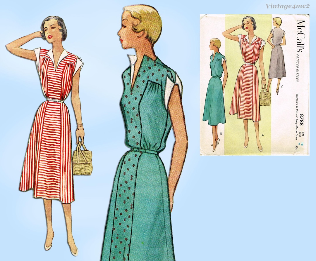 1950s Original Vintage Mccalls Sewing Pattern 8788 Misses Day Dress ...