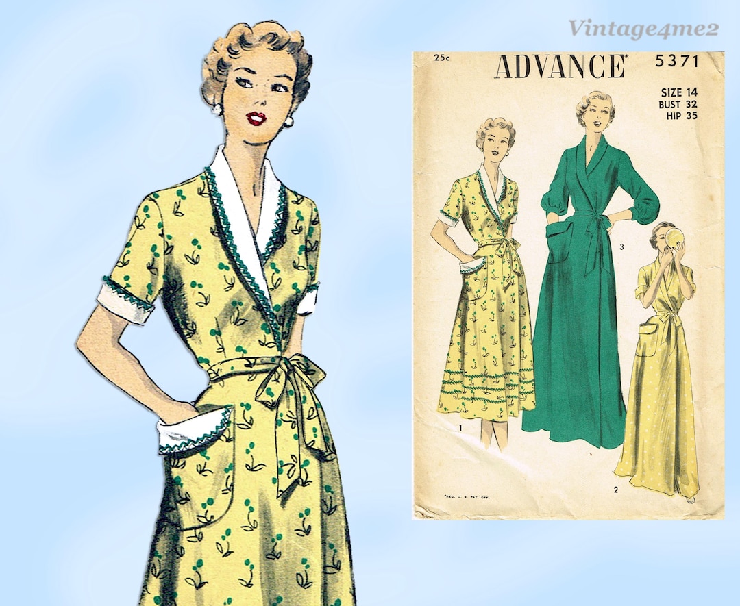 1950s Vintage Advance Sewing Pattern 5371 Uncut Misses Housecoat Sz 32 ...