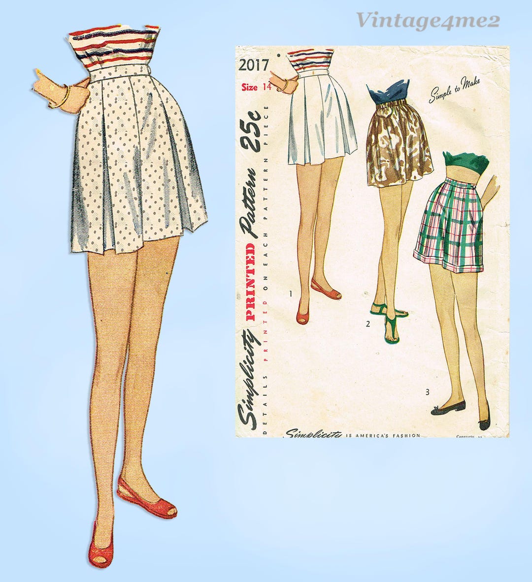 1940s Pleated Shorts Sewing Pattern: Vintage Simplicity 2017, Size 14 ...