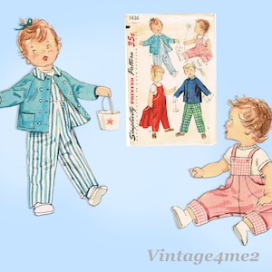 1950s Vintage Simplicity Sewing Pattern 1436 Cute Baby Overalls ...