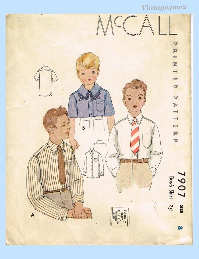 1930s Vintage Mccall Sewing Pattern 7907 Boys Casual or Dressy Shirt ...