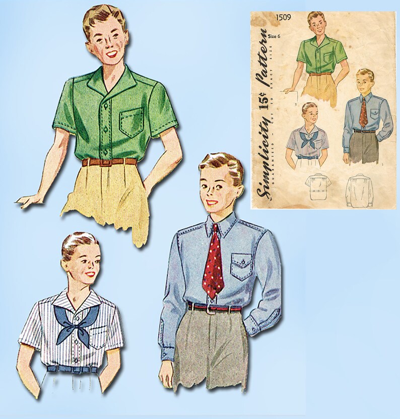 1930s Vintage Simplicity Sewing Pattern 1509 Little Boys Casual Shirt ...