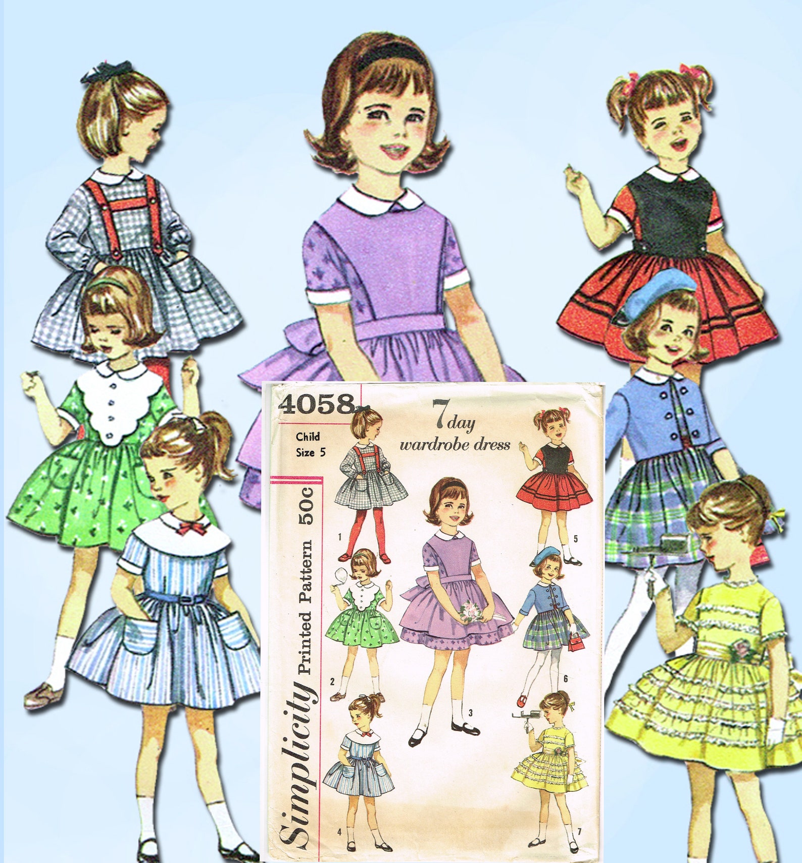 1960s Vintage Simplicity Sewing Pattern 4058 7 Day Toddler Dress Set ...