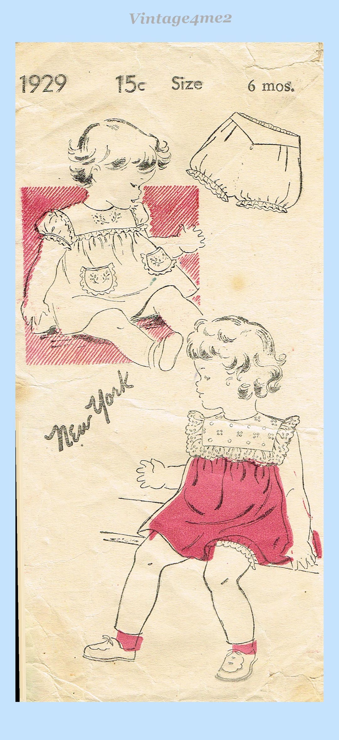 New York 1929: 1940s Baby Girls Dress Size 6 Months Vintage Sewing ...