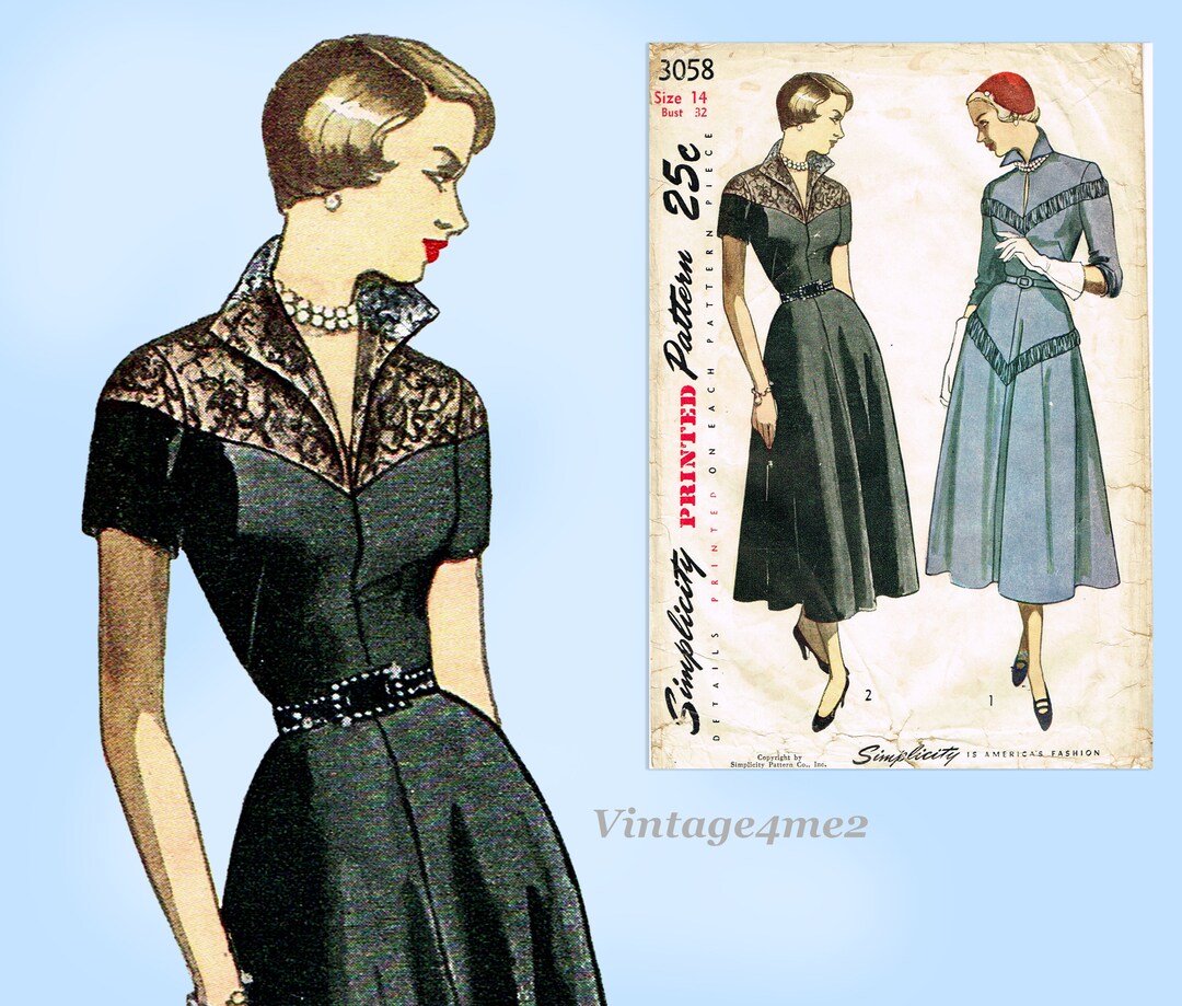 1940s Vintage Simplicity Sewing Pattern 3058 Stunning Afternoon Dress ...