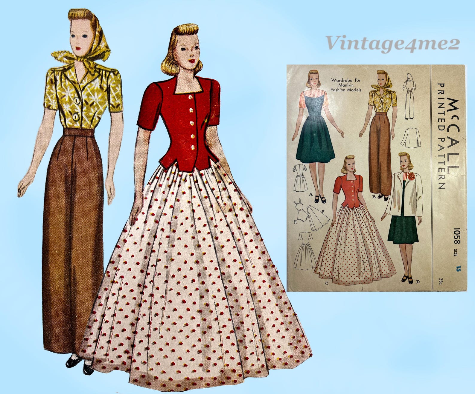 1940s Vintage Mccall Sewing Pattern 1085 Rare 15in Manikin Display Doll ...