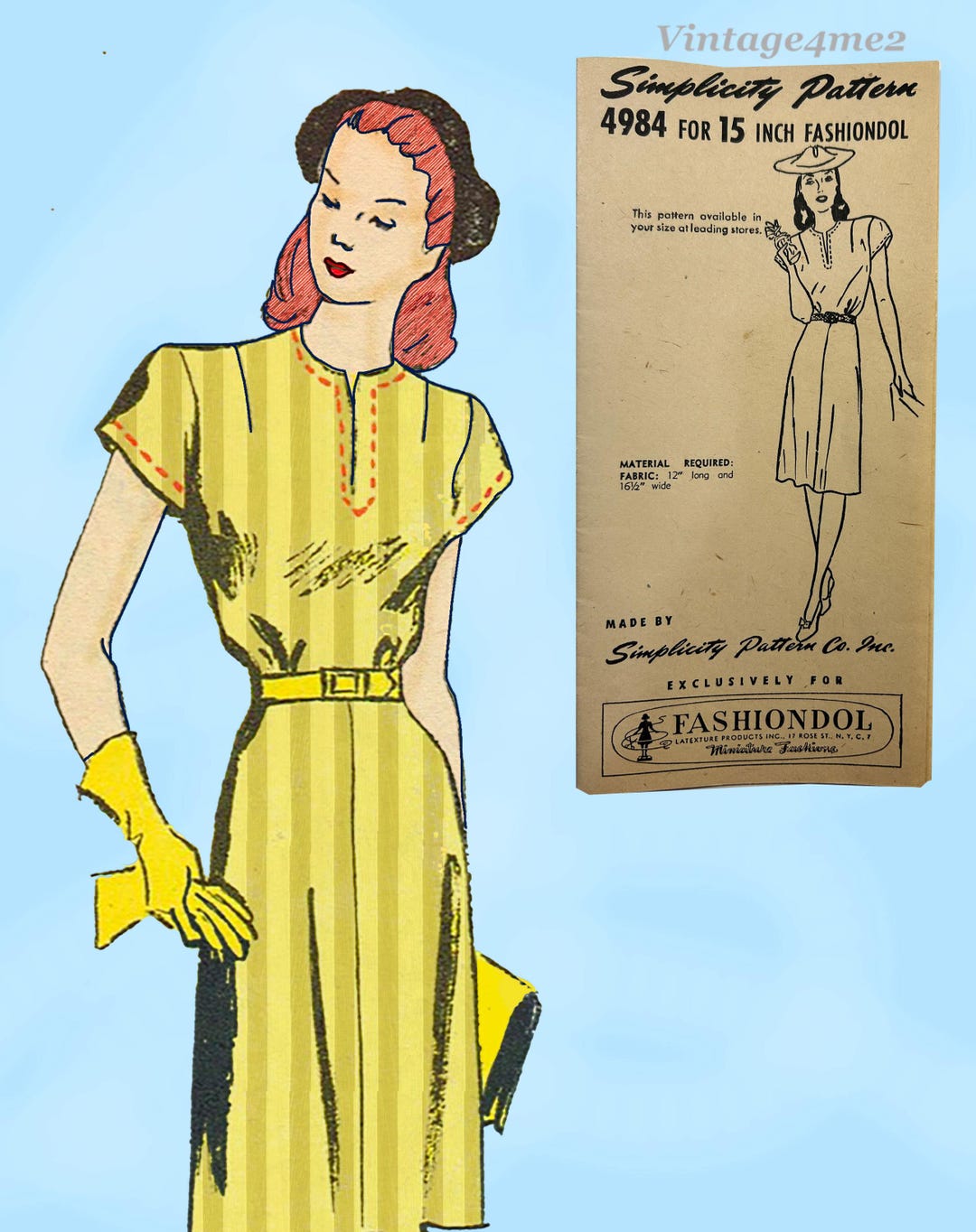 1940s Simplicity Sewing Pattern 4984 FF 15in Latexture Fashiondol Doll ...