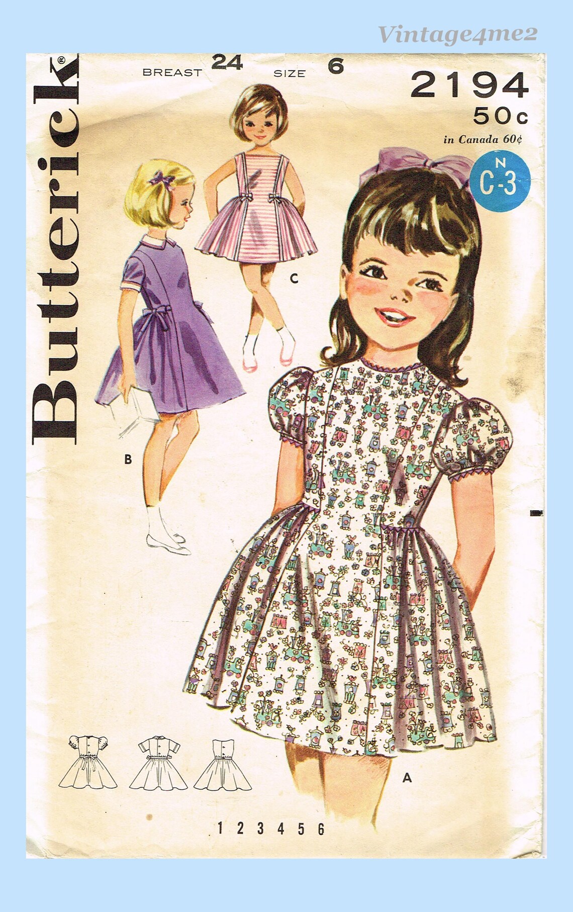 1960s Vintage Butterick Pattern 2194 Uncut Toddler Girls Princess Dress ...