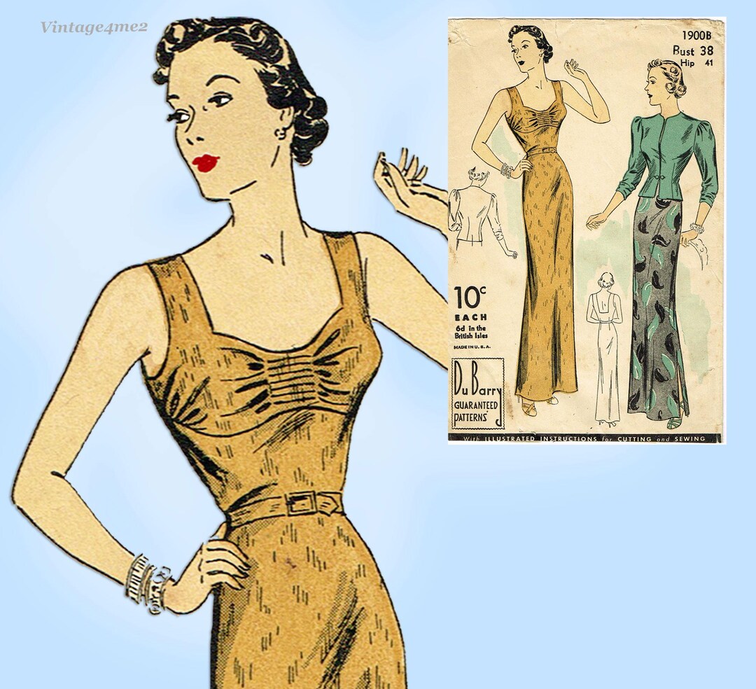 Du Barry 1900B: 1930s Stunning Uncut Dress or Gown Sz 38 B Vintage ...
