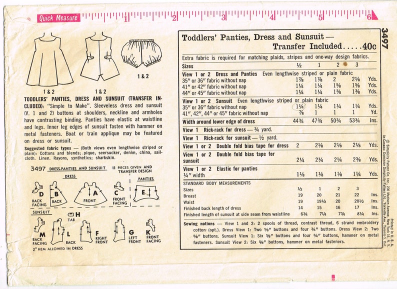 1960s Vintage Simplicity Sewing Pattern 3497 Baby Boys Girls Romper ...