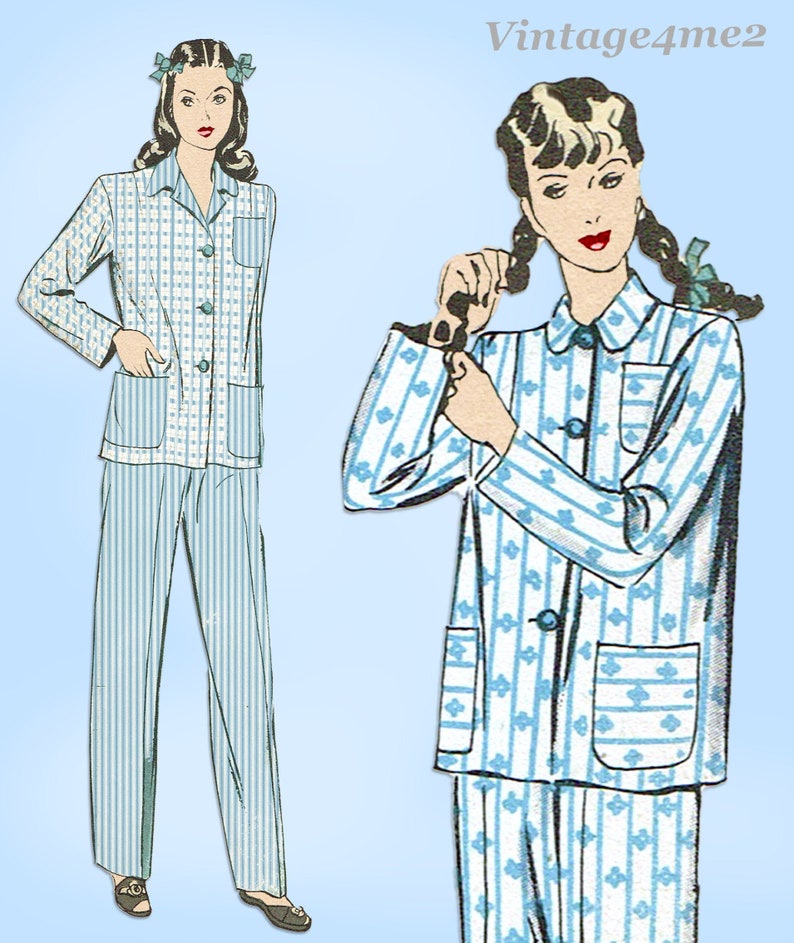 Hollywood 1259: 1940s Misses WWII Pajamas Set Sz 30 B Vintage Sewing ...