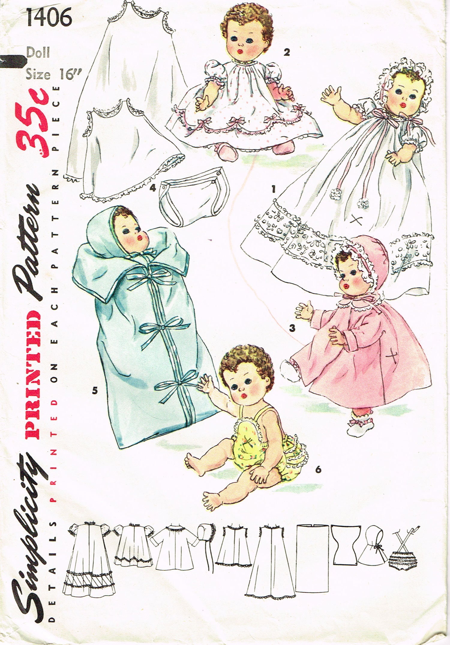 1950s Vintage Simplicity Sewing Pattern 1406 16 Inch Tiny Tears Doll ...