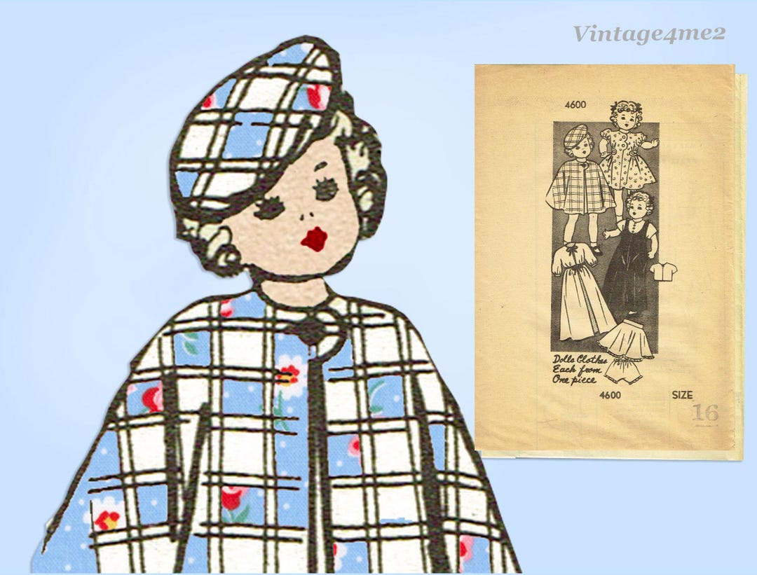 Anne Adams 4600: 1940s Cute 16 Inch Doll Clothes Set Vintage Sewing ...