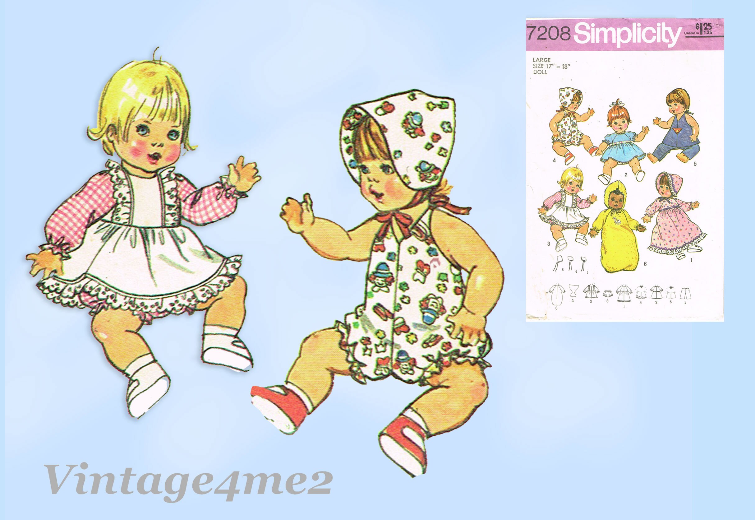 1970s Vintage Simplicity Sewing Pattern 7208 Uncut 17-18in Baby Doll ...