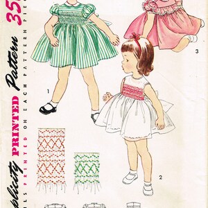 1950s Vintage Simplicity Sewing Pattern 4169 Toddler Girls Smocked ...