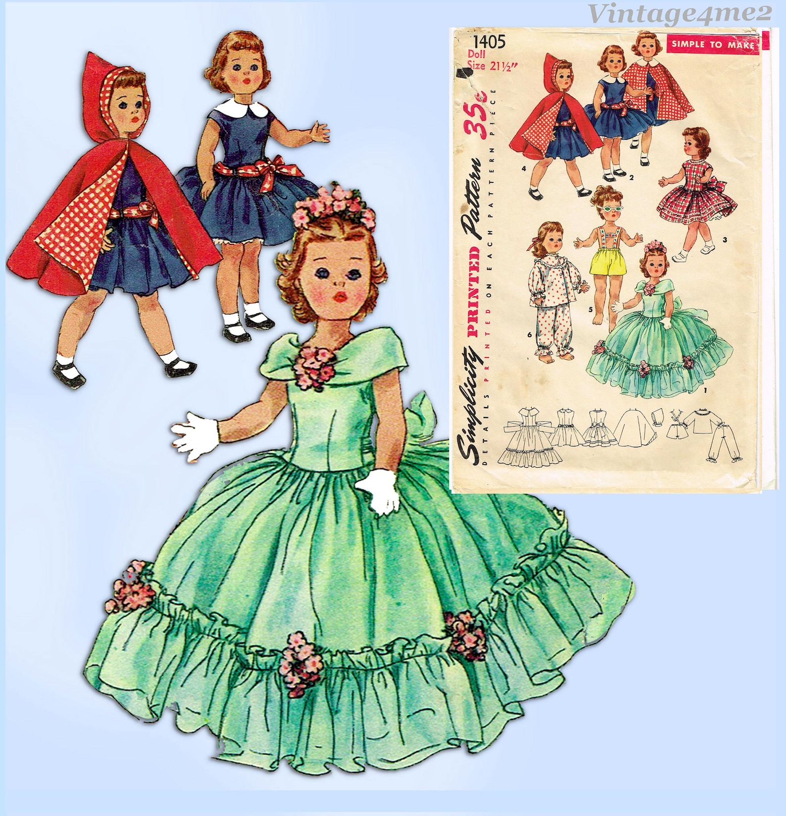 1950s Vintage Simplicity Sewing Pattern 1405 19.5 Inch Toni Walker Doll ...