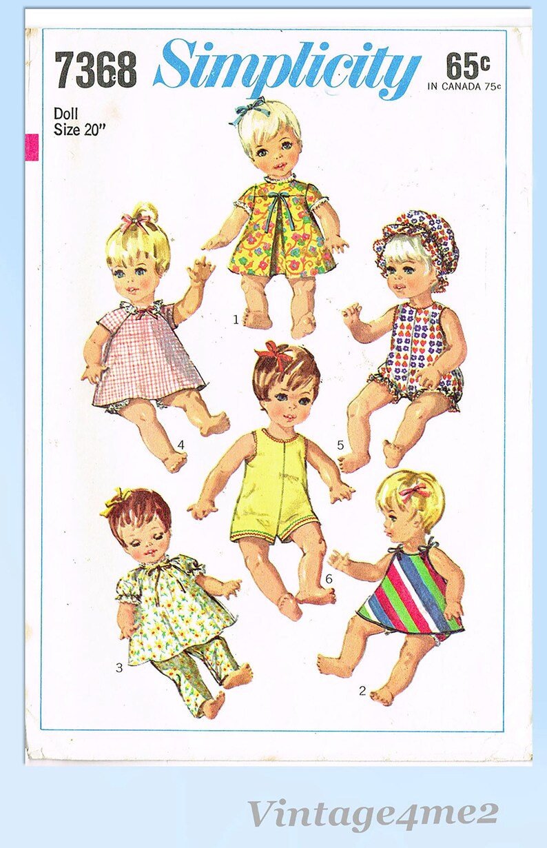 1960s Vintage Simplicity Sewing Pattern 7368 Cute 20 Inch Baby Doll ...