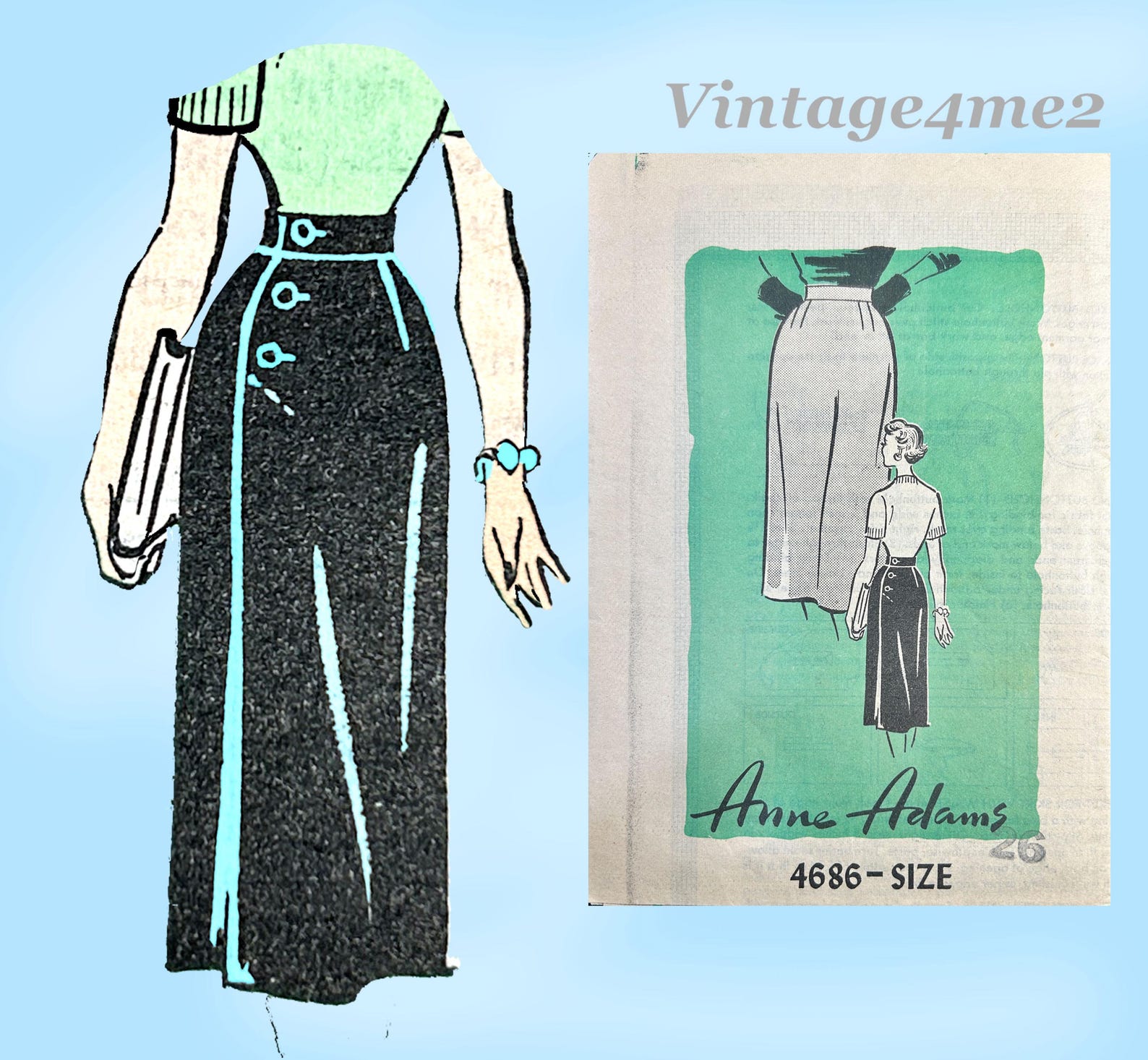 1950s Vintage Anne Adams Pattern 4686 Stylish Misses Wrap Around Skirt ...