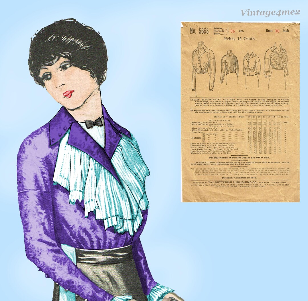 Butterick 5653: 1910s Misses Edwardian Blouse Waist 38 B Vintage Sewing ...