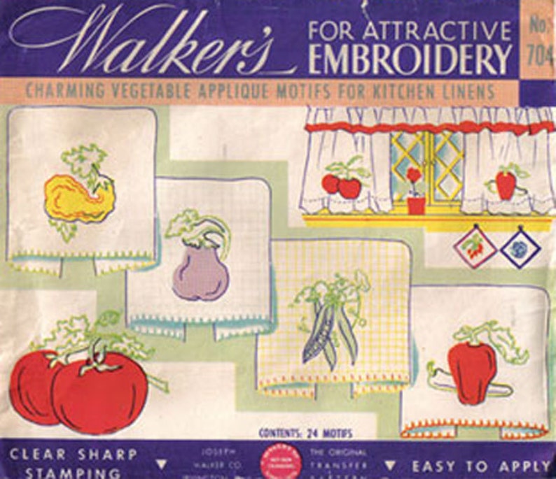 1930s VTG Joseph Walker Embroidery Transfer 704 Applique Veggie Tea ...