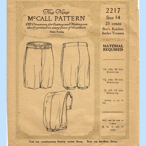 Mccall 2217: 1920s Rare Uncut Older Boys Knickers Size 14 Vintage ...