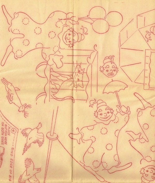 1940s Original Uncut Workbasket Embroidery Transfer 69 Clown Quilt ...