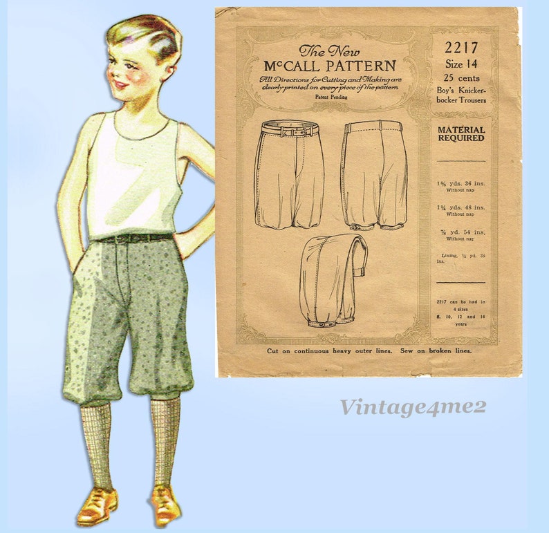 Mccall 2217: 1920s Rare Uncut Older Boys Knickers Size 14 Vintage ...