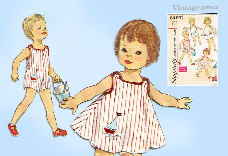 1960s Vintage Simplicity Sewing Pattern 3497 Baby Boys Girls Romper ...