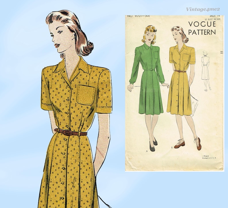 Vogue 9701: 1940s Uncut Misses WWII Dress Sz 32 Bust Vintage Sewing ...