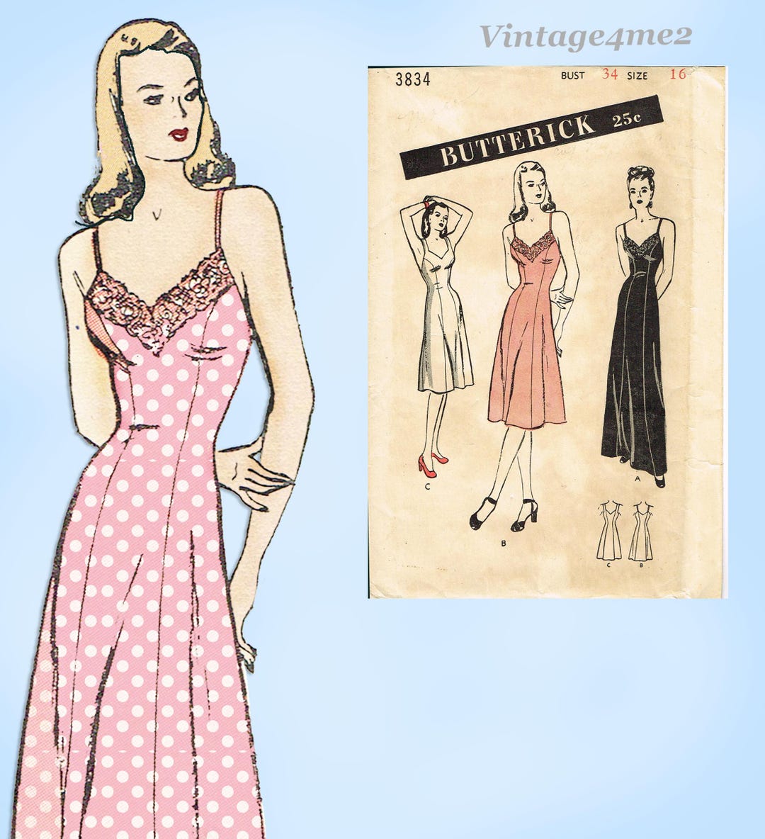 Butterick 3834: 1940s Classic Misses Slip Size 34 Bust Vintage Sewing ...