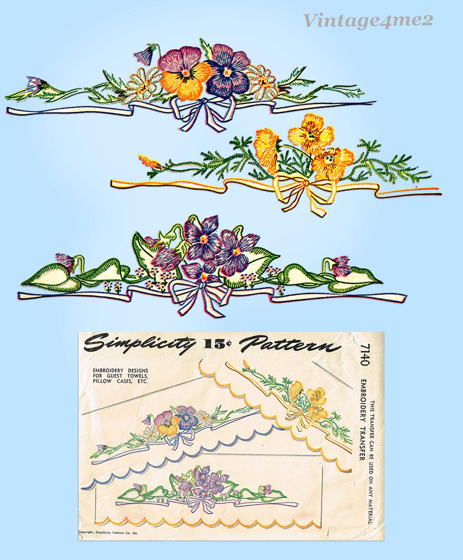 1940s Vintage Simplicity Sewing Pattern 7140 Uncut Floral Pillowcase ...