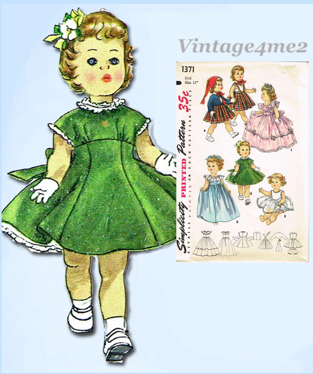 1950s Vintage Simplicity Sewing Pattern 1371 Uncut Saucy Walker 17 Inch ...