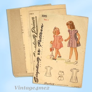 Simplicity 1095: 1940s Cute WWII Toddler Girls Dress Sz 2 Vintage ...