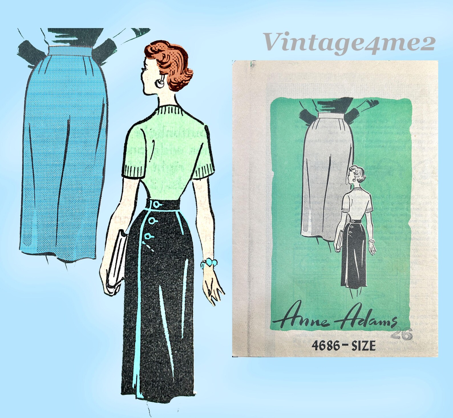 1950s Vintage Anne Adams Pattern 4686 Stylish Misses Wrap Around Skirt ...