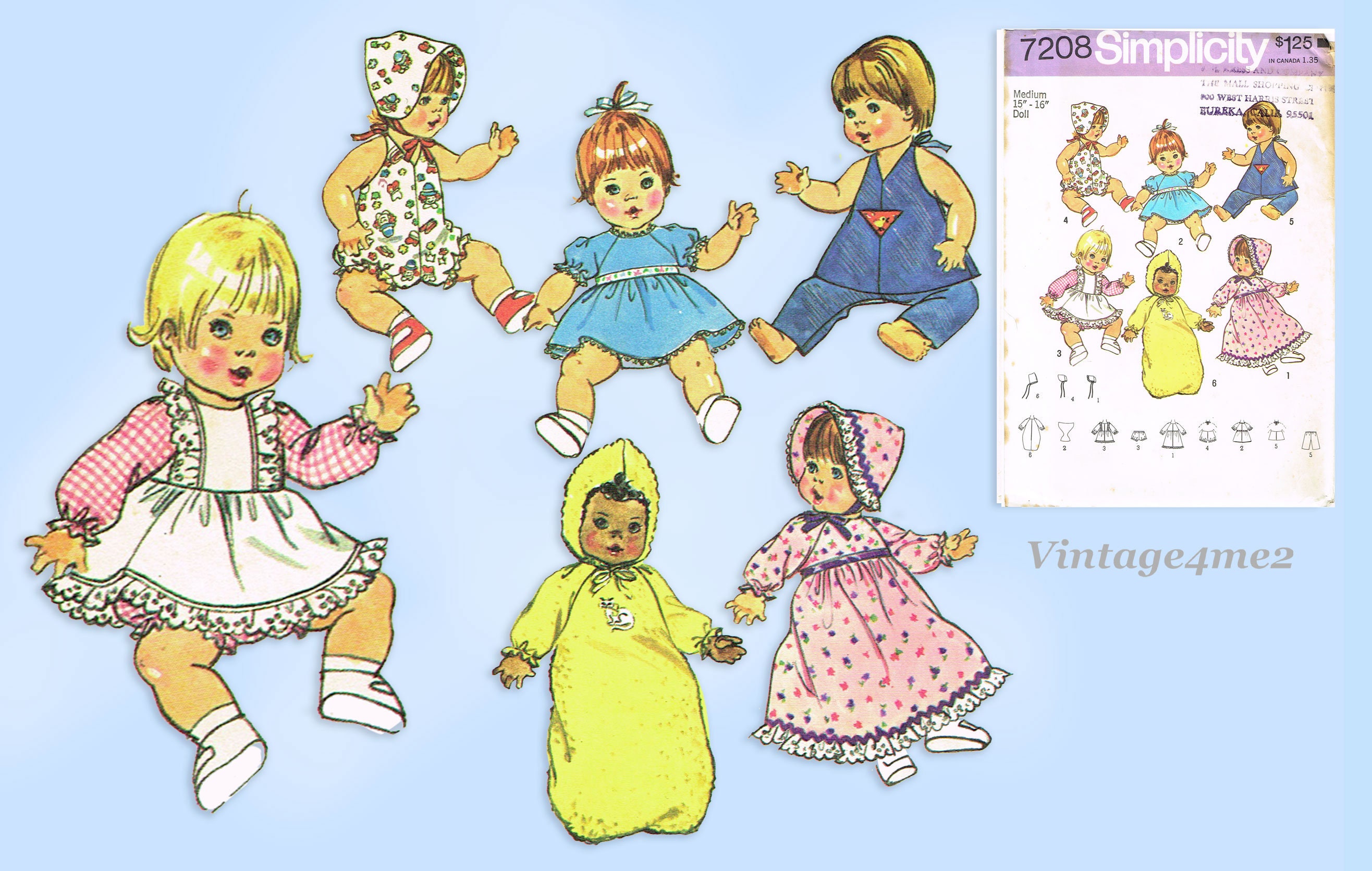 1970s Vintage Simplicity Sewing Pattern 7208 Uncut 15-16in Baby Doll ...