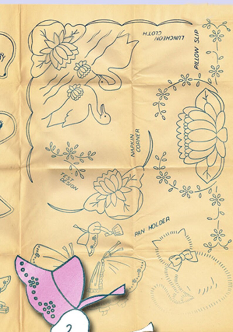 1940s Embroidery Transfer DOW Bonnet Gals & More Uncut Blue - Etsy